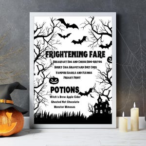 Editable Halloween Party Menu Template: Spooky Black & White Design ...