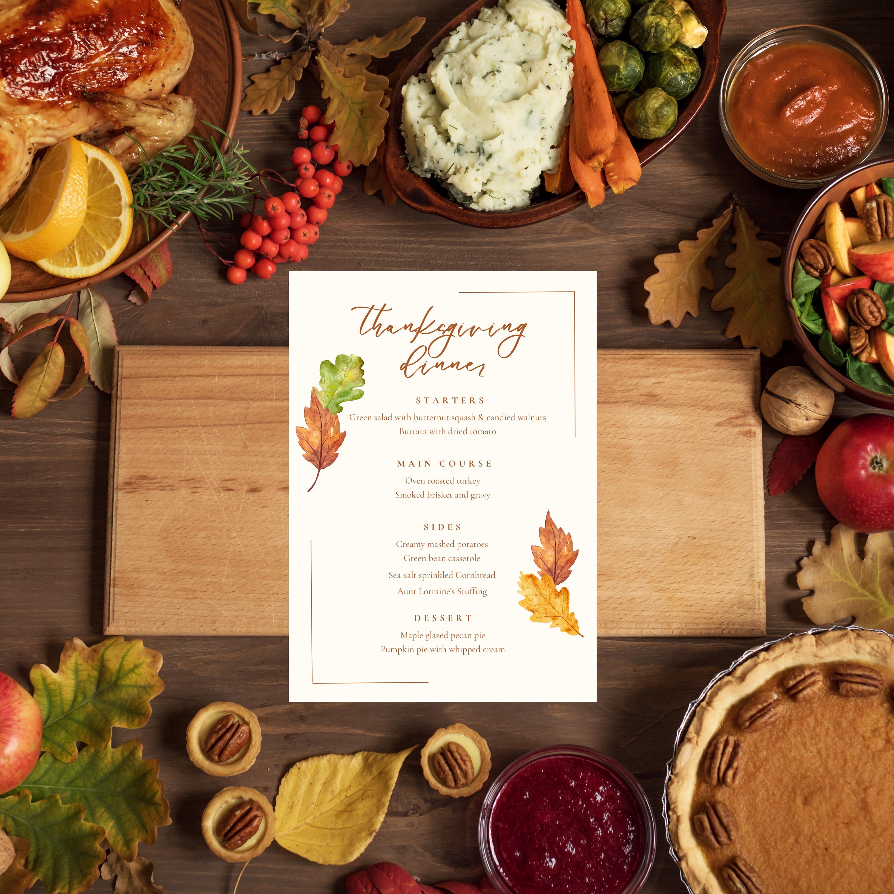 Thanksgiving Dinner Menu Template, Friendsgiving Menu Template ...