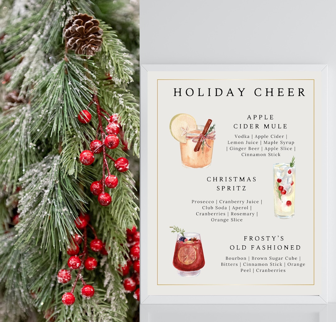 Christmas Cocktail Menu Template: Editable Holiday Bar Sign (canva ...