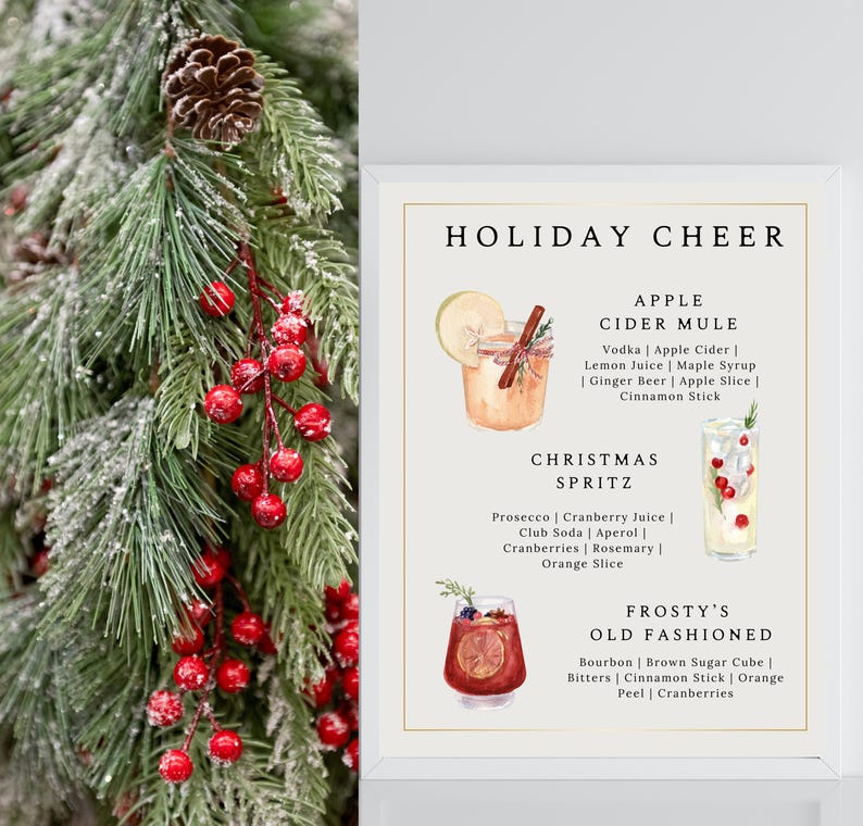 Christmas Cocktail Menu Template: Editable Holiday Bar Sign (canva ...