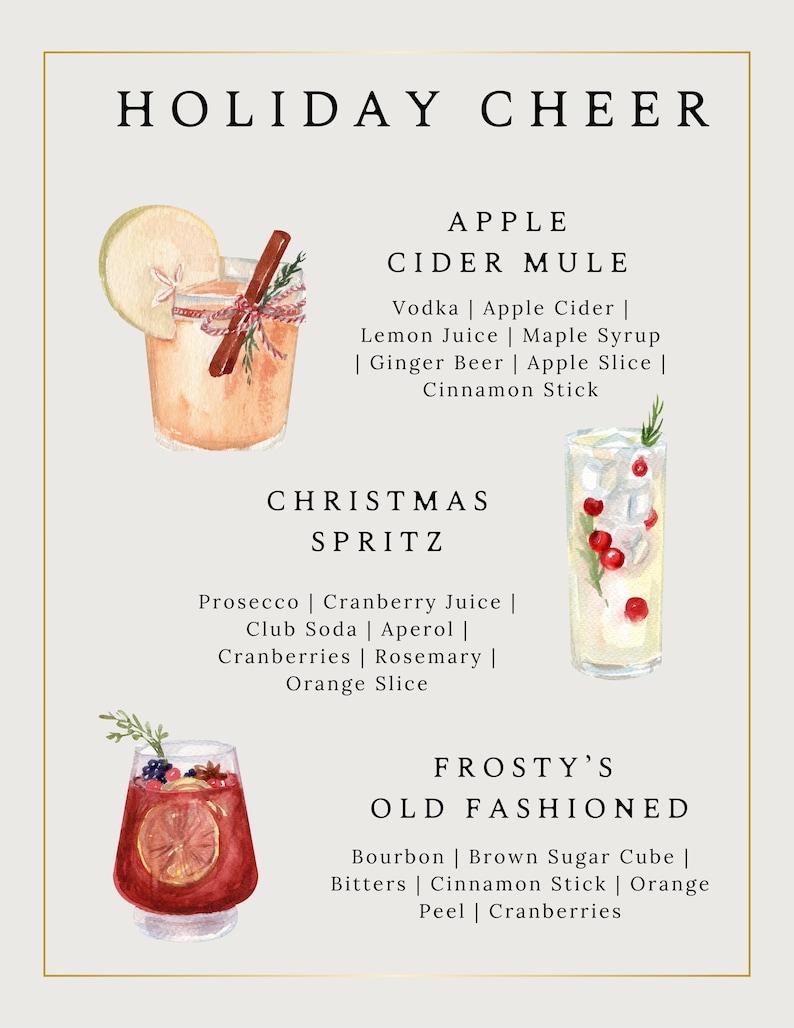 Christmas Cocktail Menu Template: Editable Holiday Bar Sign (canva ...