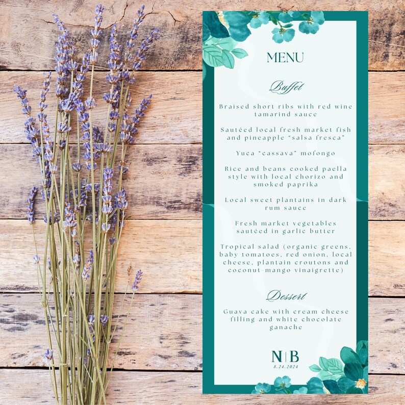 Custom Wedding Menu Card, Personalized Printable Wedding Menu Cards ...