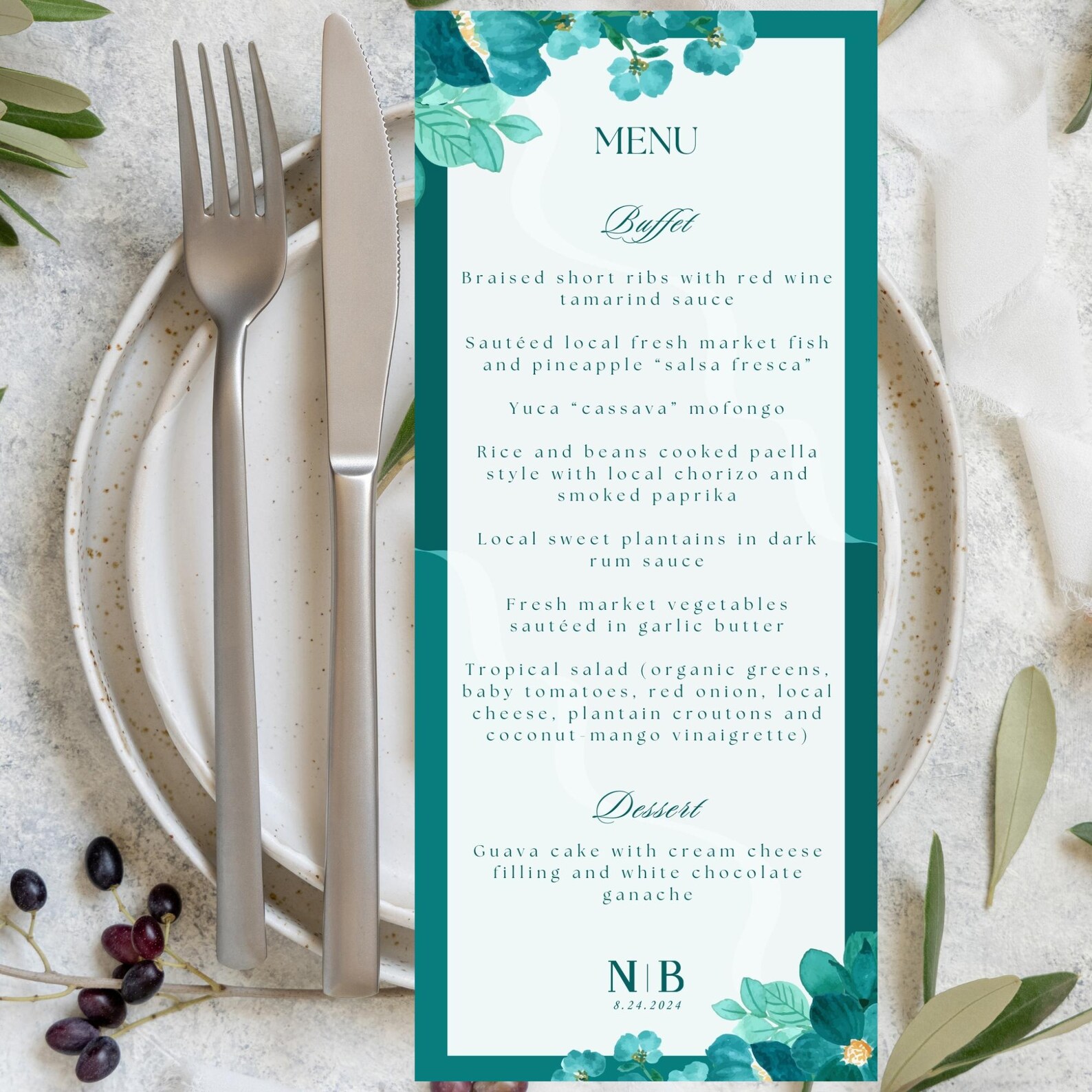 Custom Wedding Menu Card, Personalized Printable Wedding Menu Cards ...