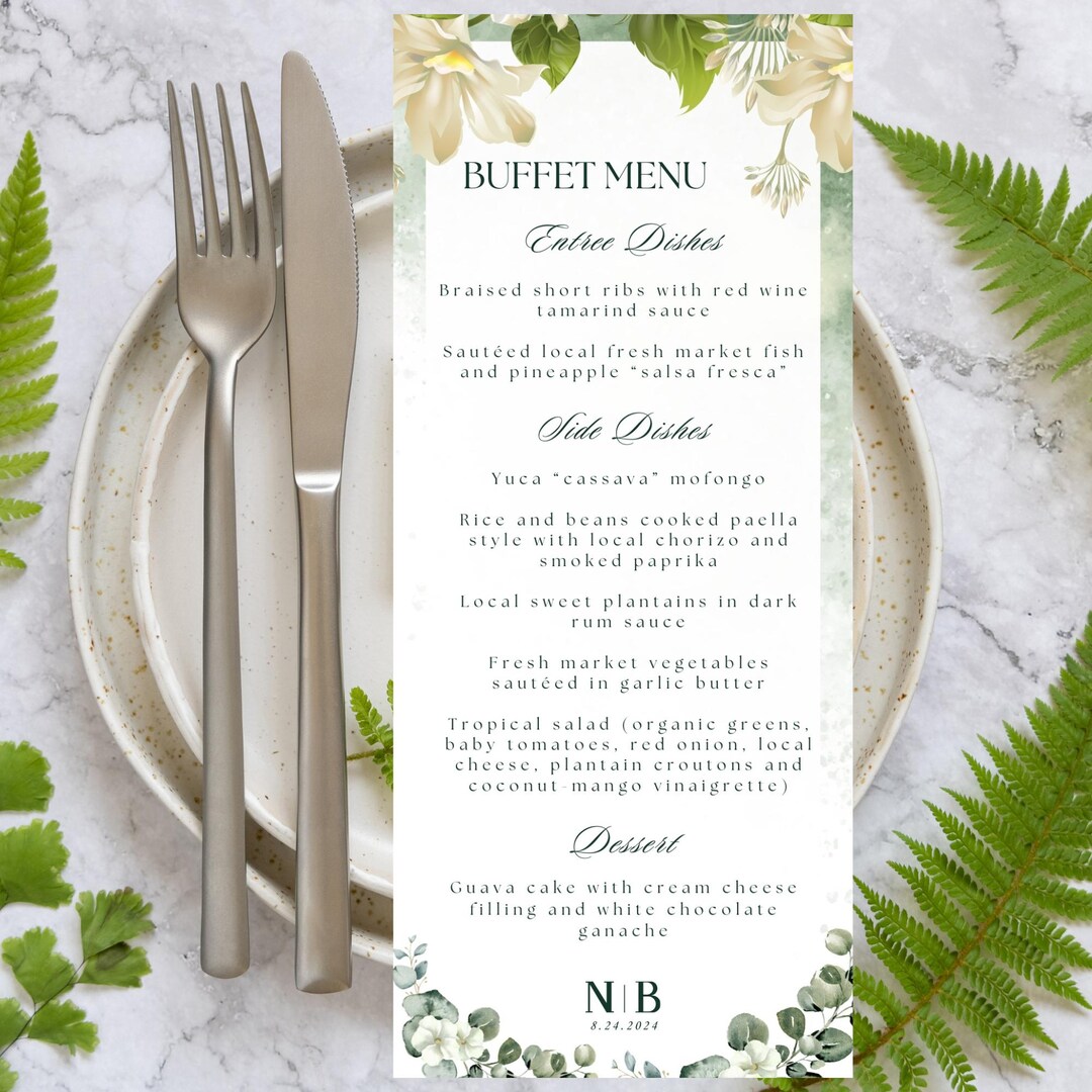 Custom Wedding Menu Card, Personalized Printable Wedding Menu Cards ...