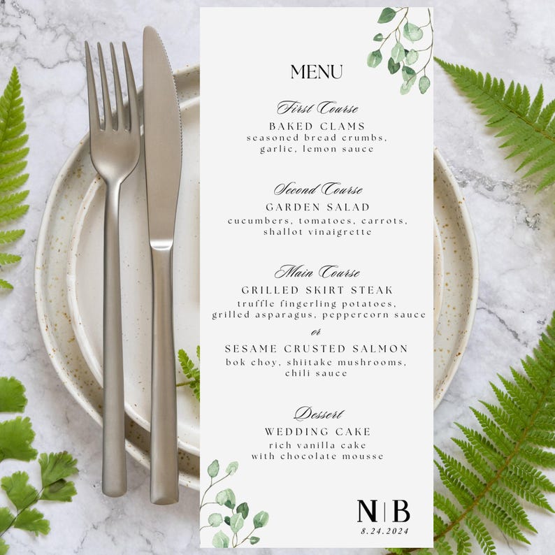 Custom Wedding Menu Card, Personalized Printable Wedding Menu Cards ...