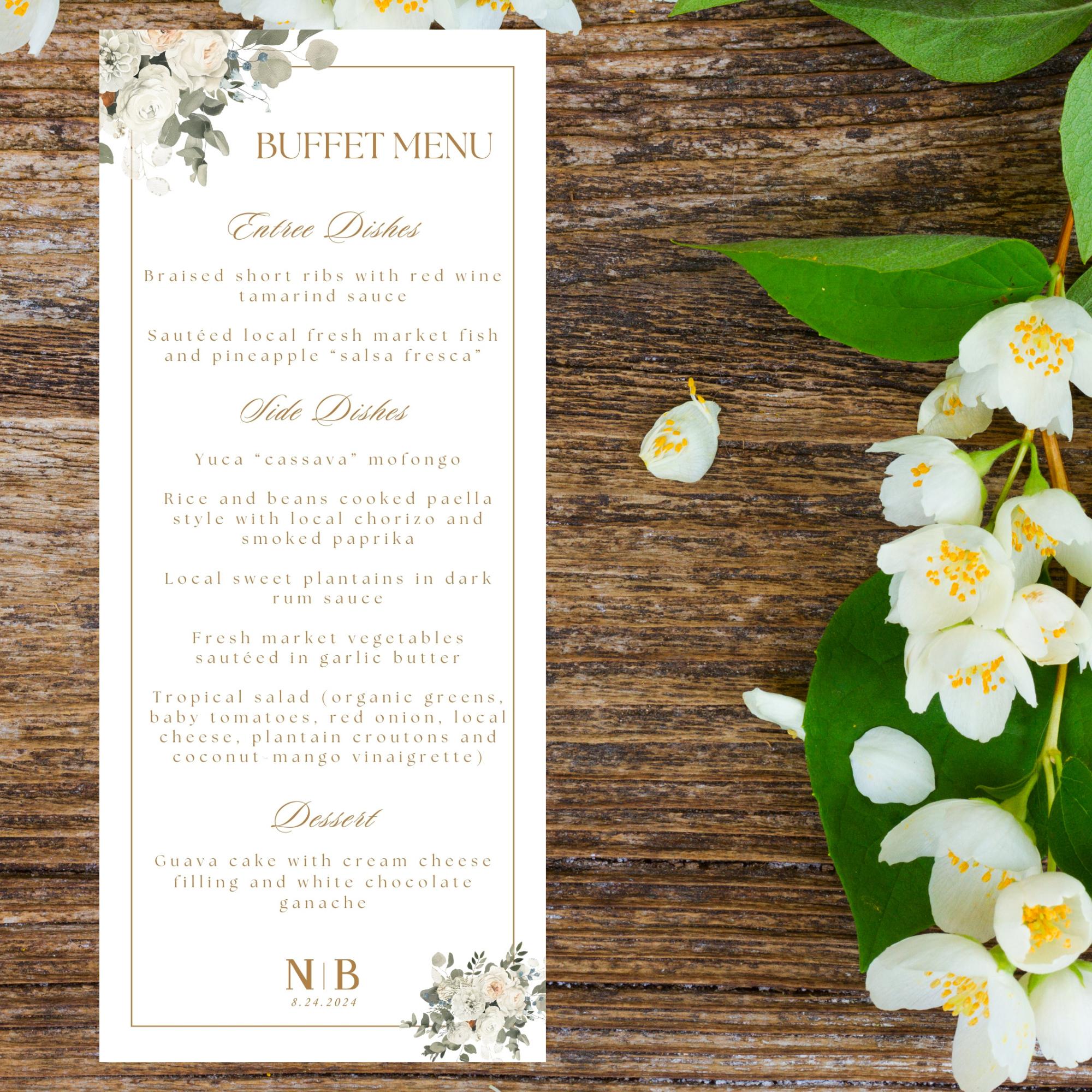 Custom Wedding Menu Card, Personalized Printable Wedding Menu Cards ...