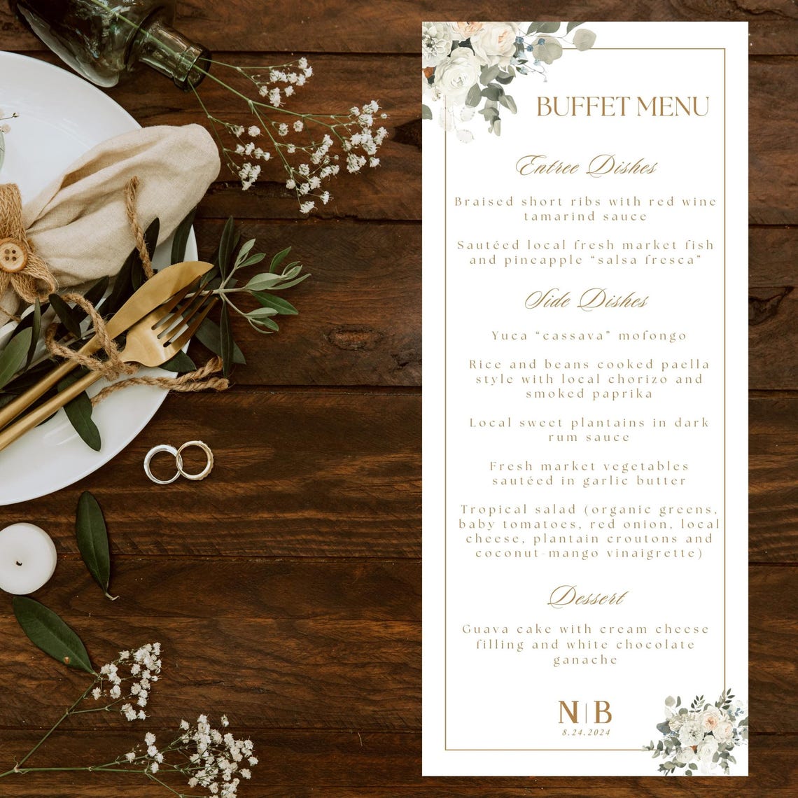 Custom Wedding Menu Card, Personalized Printable Wedding Menu Cards ...