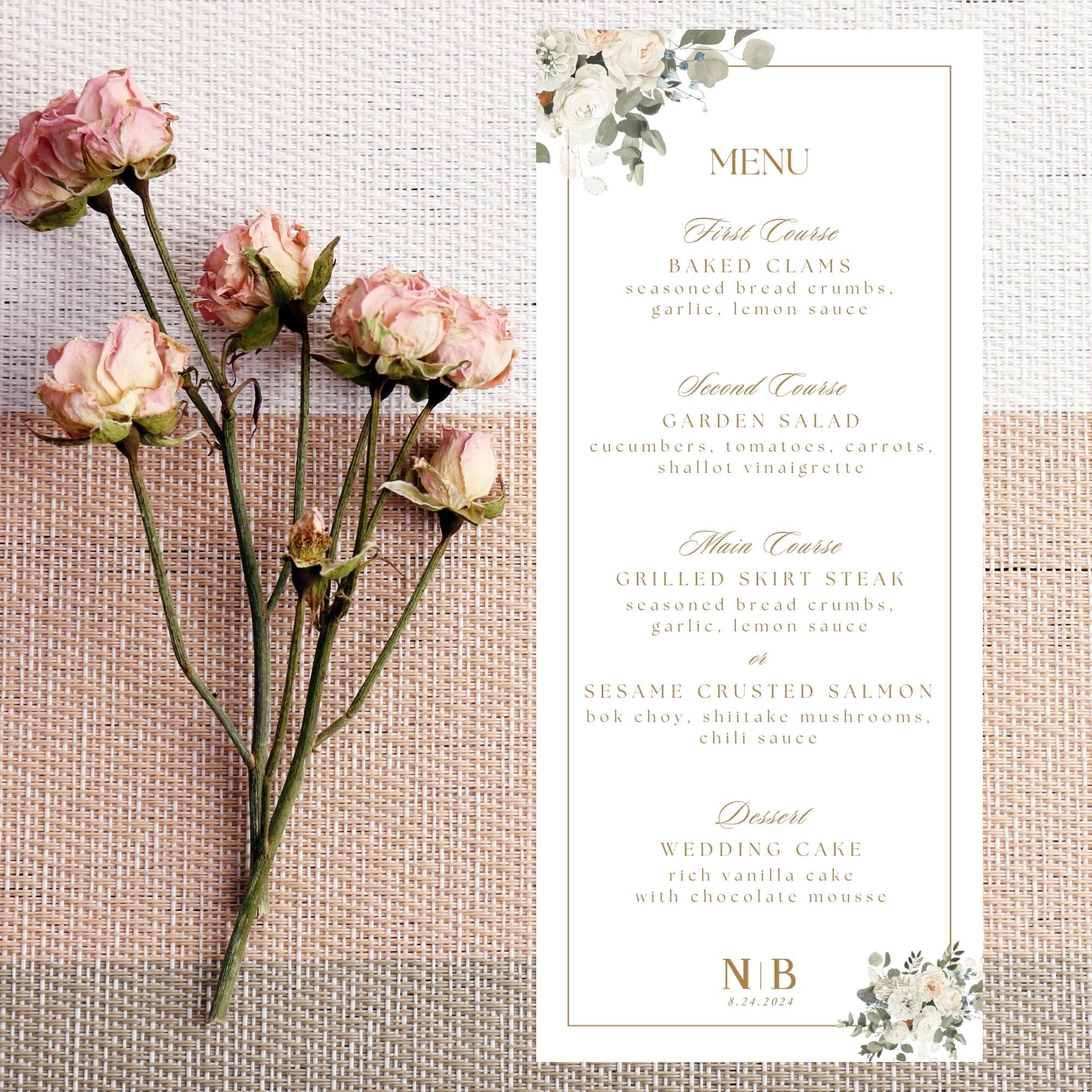 Custom Wedding Menu Card, Personalized Printable Wedding Menu Cards ...