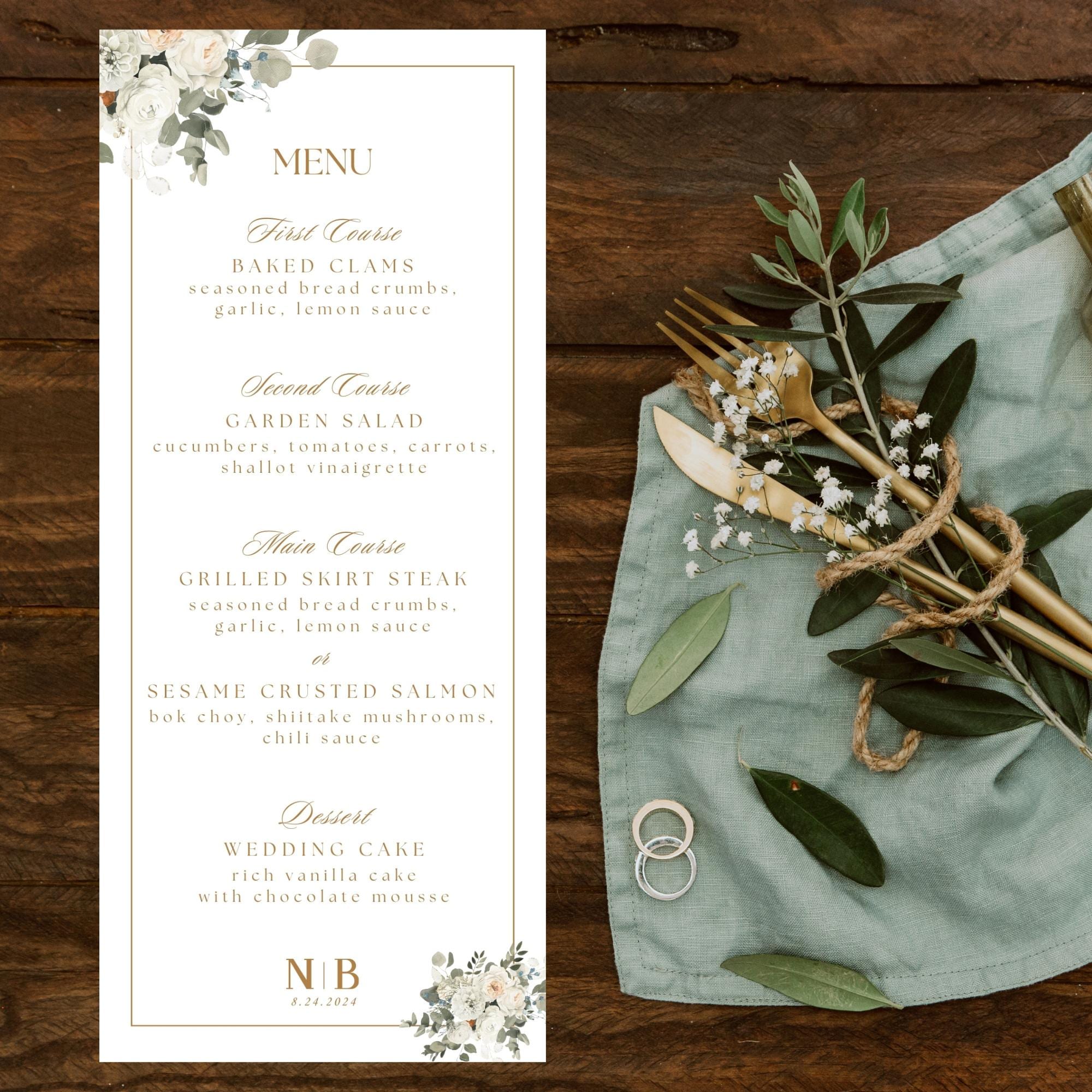 Custom Wedding Menu Card, Personalized Printable Wedding Menu Cards ...