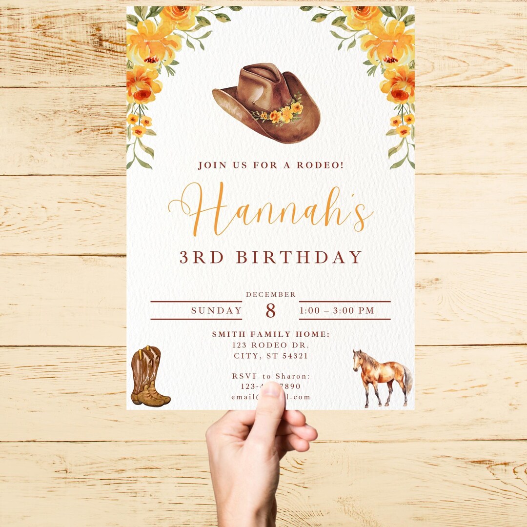 Invitación de cumpleaños de vaquera personalizada, invitación de ...