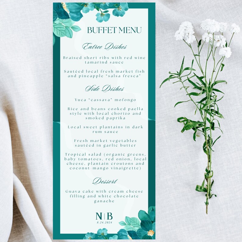 Custom Wedding Menu Card, Personalized Printable Wedding Menu Cards ...