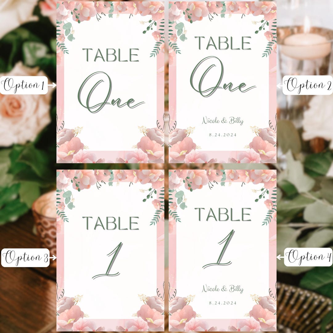Printable Wedding Table Sign Bundle, Personalized Wedding Table Number ...