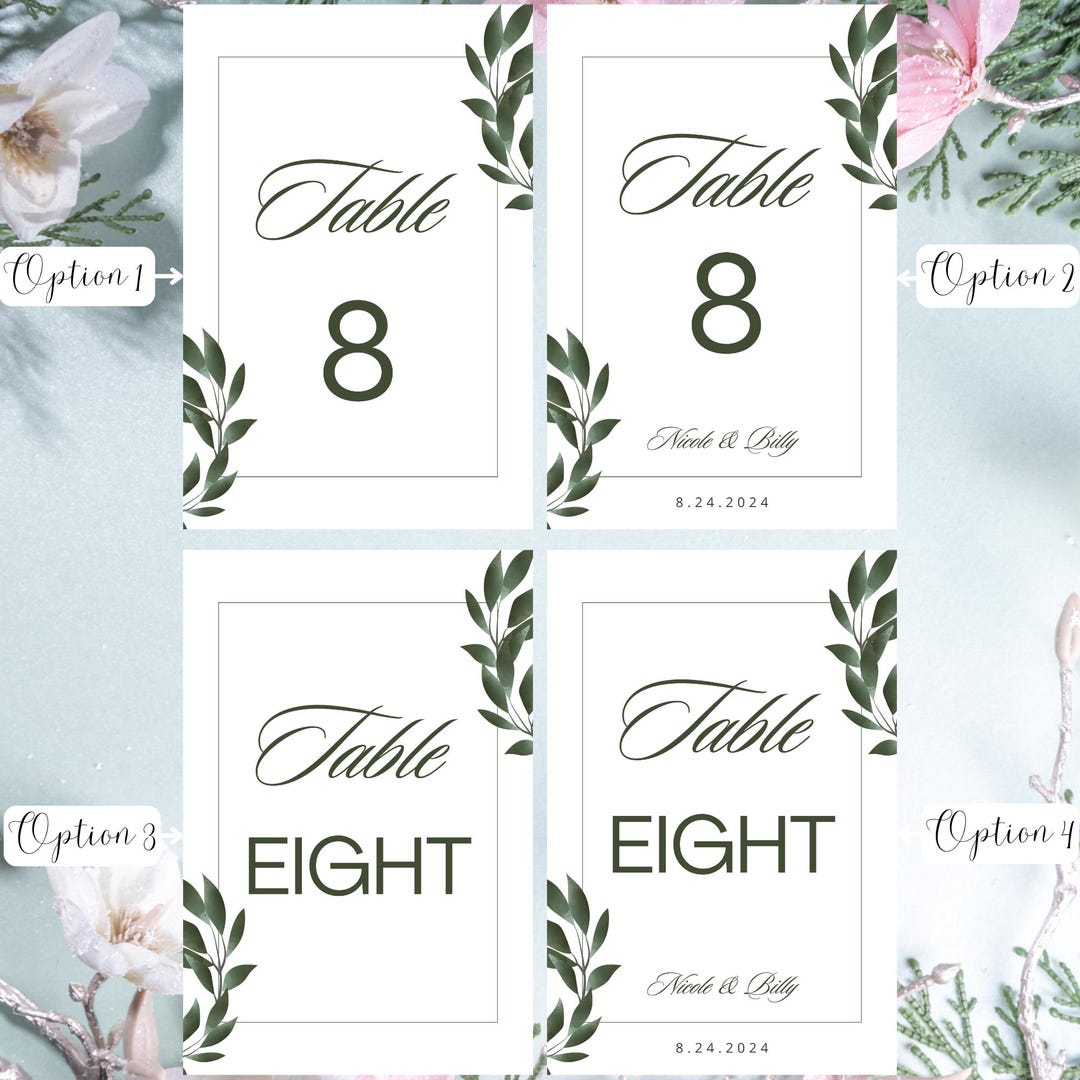 Printable Wedding Table Sign Bundle, Personalized Wedding Table Number ...
