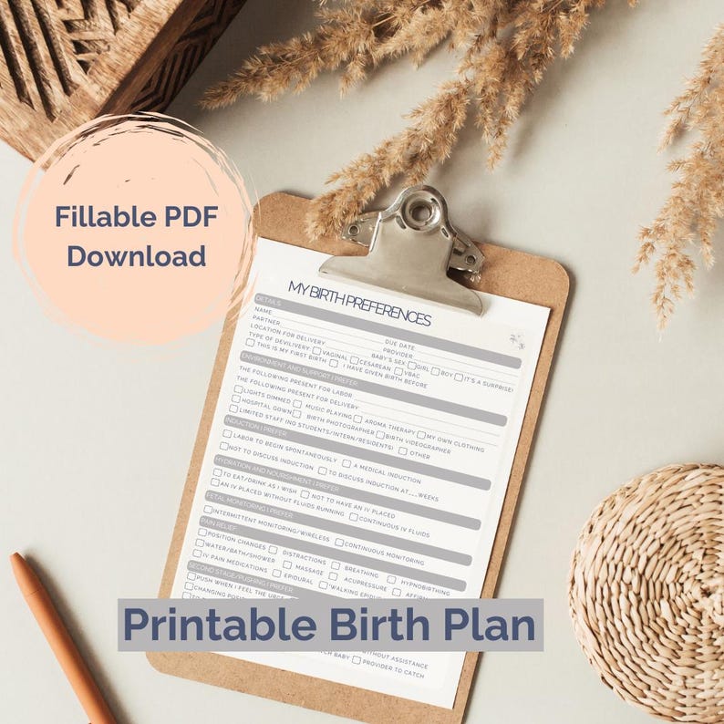 Birth Preference Downloadable, Birth Plan, Fillable PDF Birth Plan ...