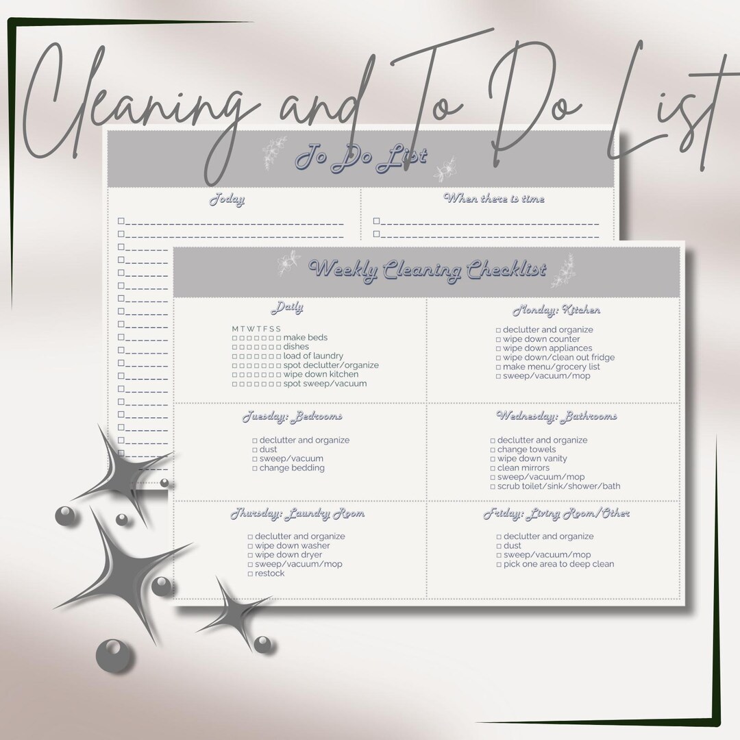 Printable Cleaning/to Do Checklist, Floral Cleaning Schedule, Weekly ...
