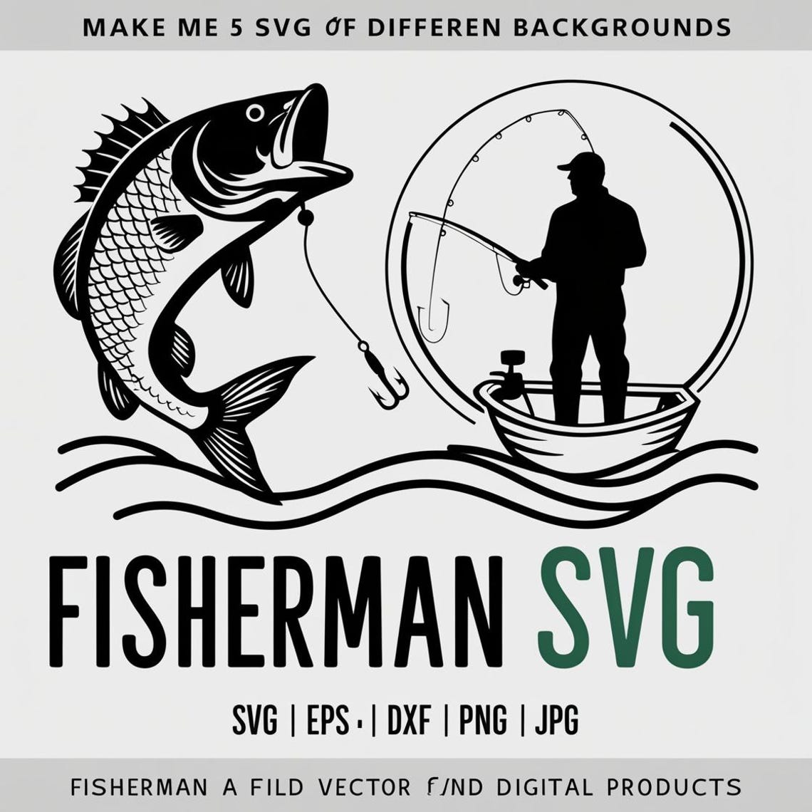Fisherman Catching Fish Svg, Bass Jumping Out of Water Svg, EPS, PNG ...