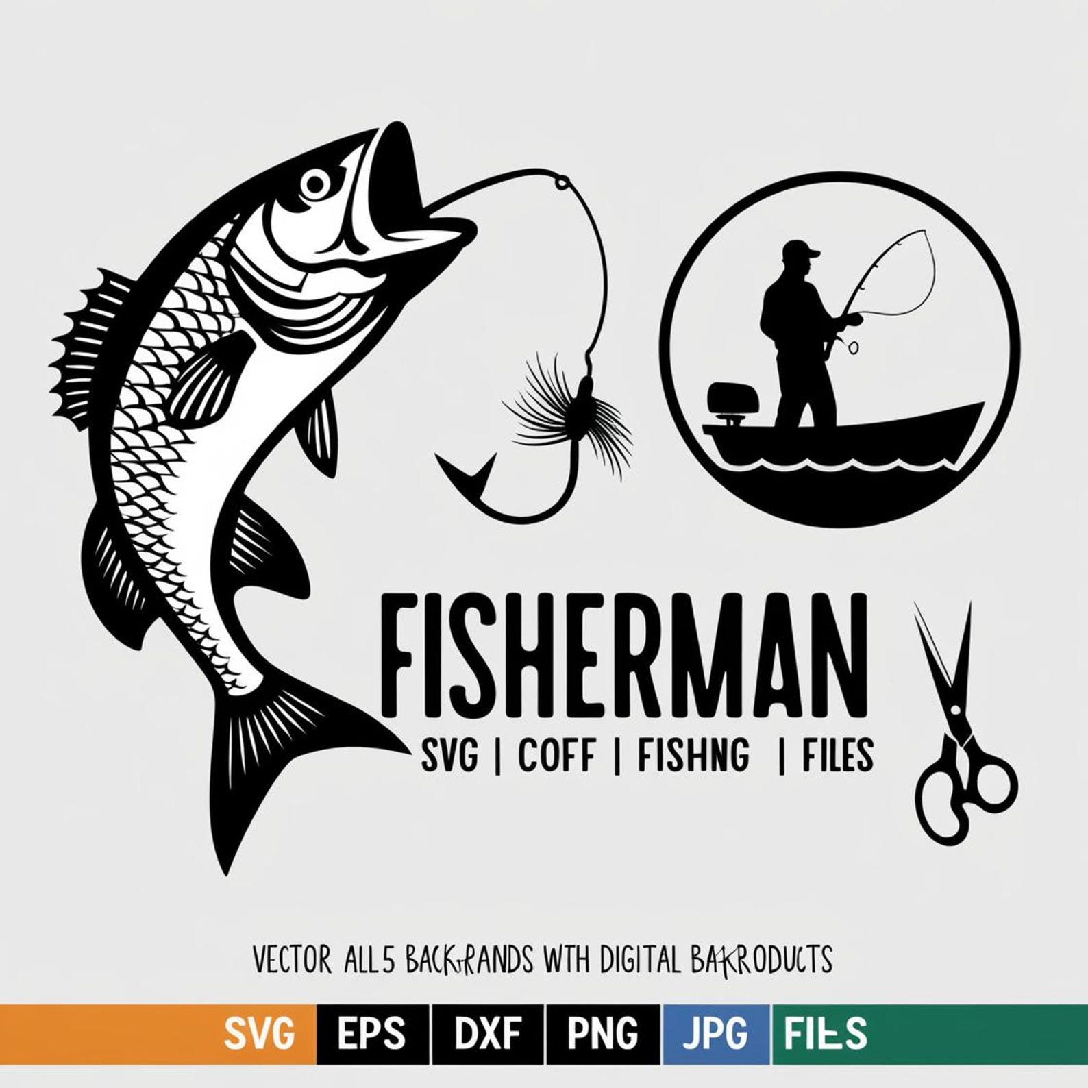Fisherman Catching Fish Svg, Bass Jumping Out of Water Svg, EPS, PNG ...