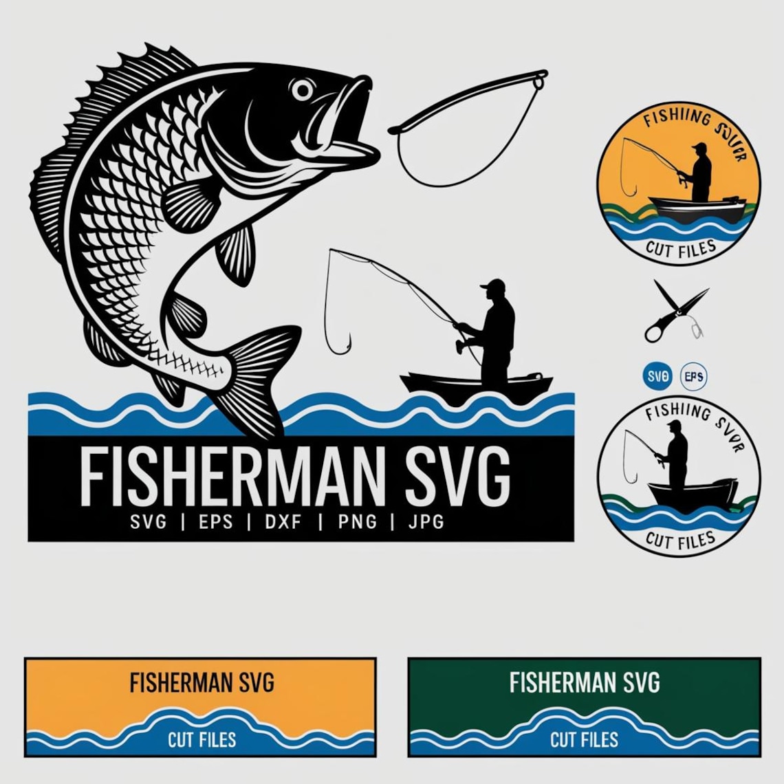 Fisherman Catching Fish Svg, Bass Jumping Out of Water Svg, EPS, PNG ...