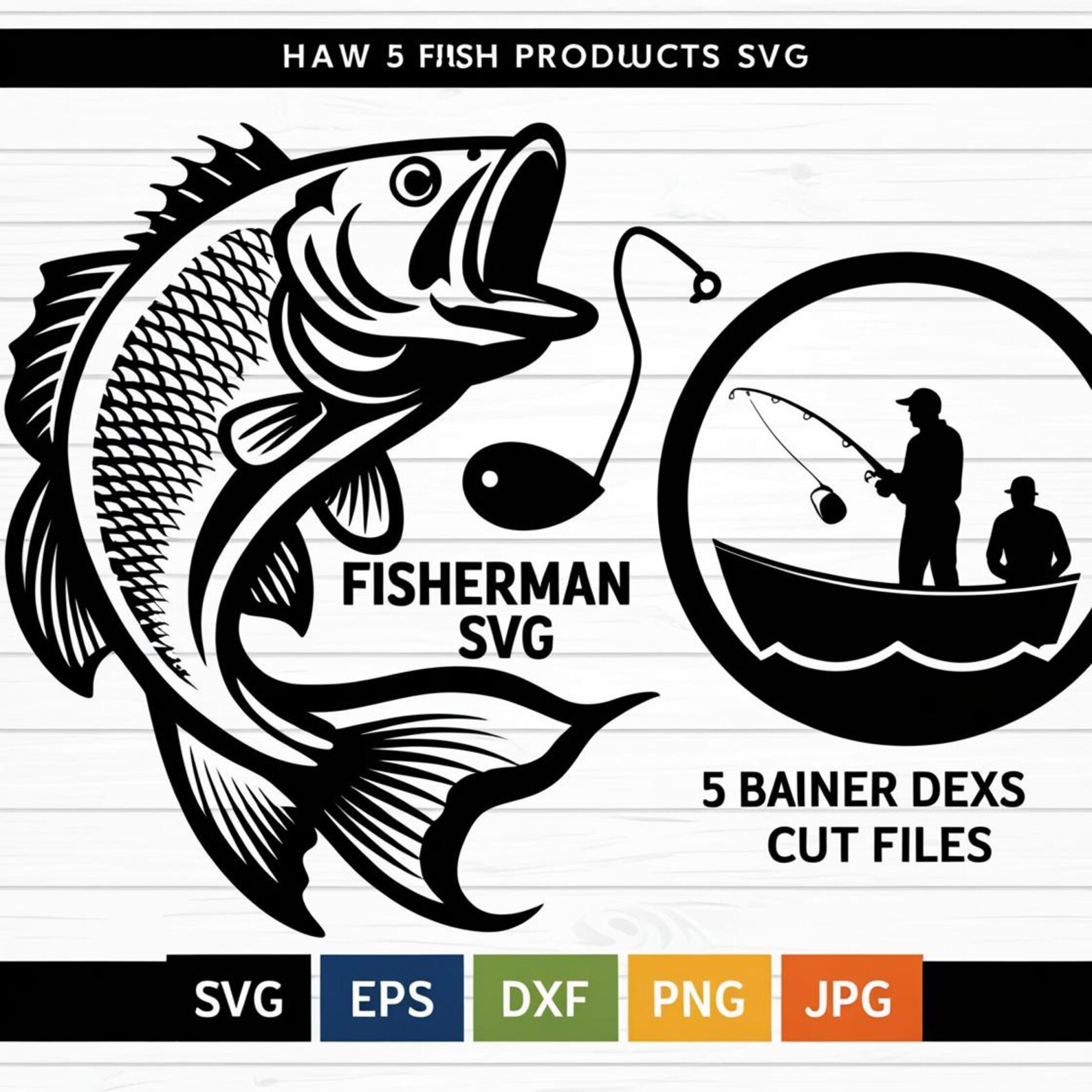 Fisherman Catching Fish Svg, Bass Jumping Out of Water Svg, EPS, PNG ...