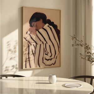 Pastel Pink Abstract People Wall Art Striped Woman Print Contemporary ...