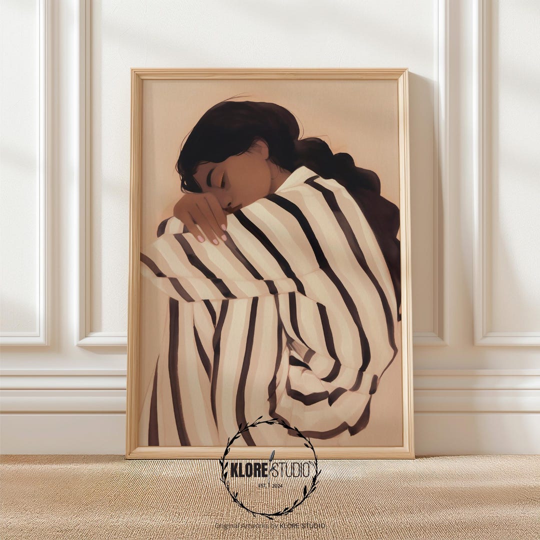 Pastel Pink Abstract People Wall Art Striped Woman Print Contemporary ...