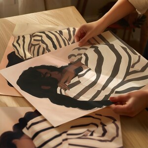Pastel Pink Abstract People Wall Art Striped Woman Print Contemporary ...