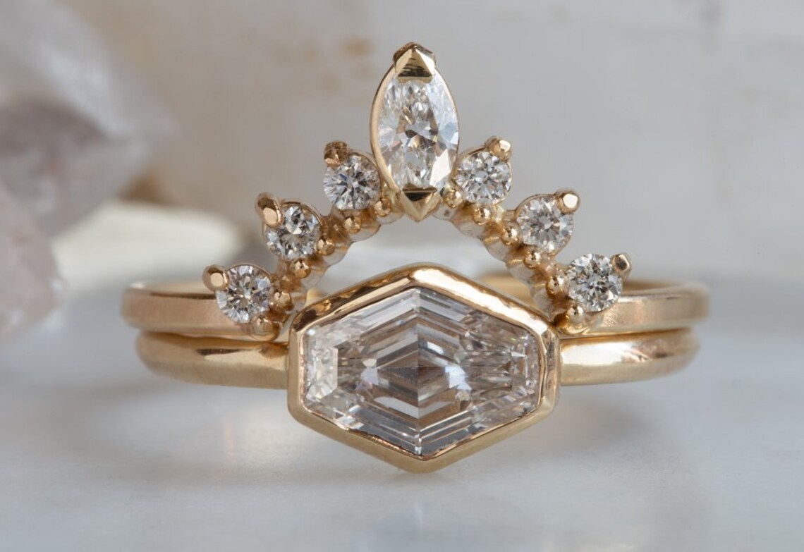 Marquis Diamond Sunburst Stacking Ring - Etsy