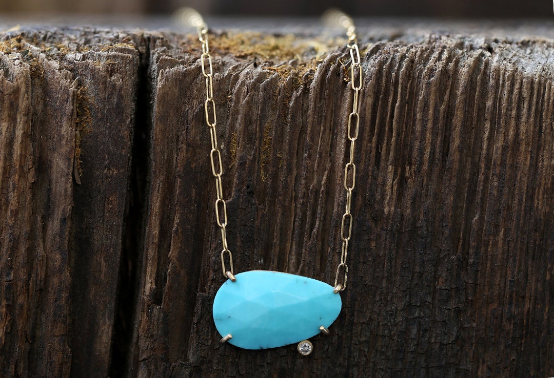 Rose Cut Turquoise Diamond Pendant Necklace - Etsy