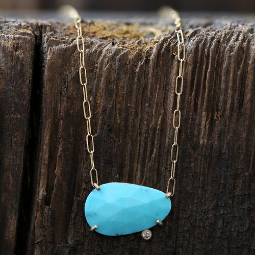 Rose Cut Turquoise Diamond Pendant Necklace - Etsy