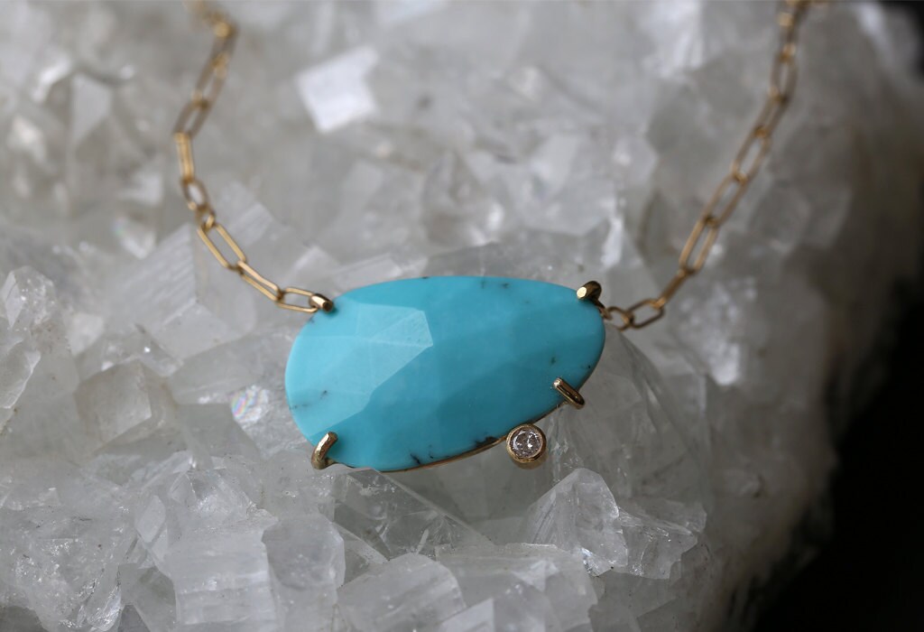 Rose Cut Turquoise Diamond Pendant Necklace - Etsy