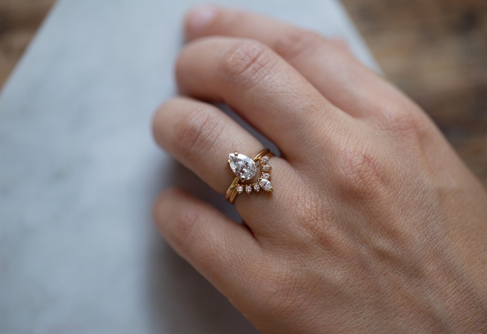 Marquis Diamond Sunburst Stacking Ring - Etsy