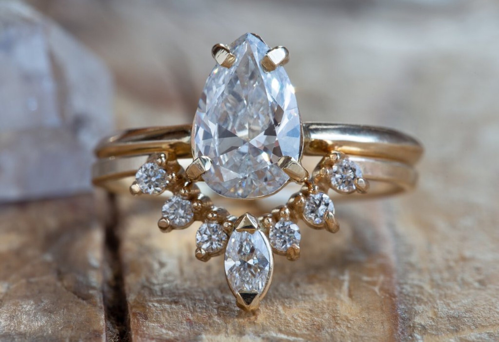 Marquis Diamond Sunburst Stacking Ring - Etsy