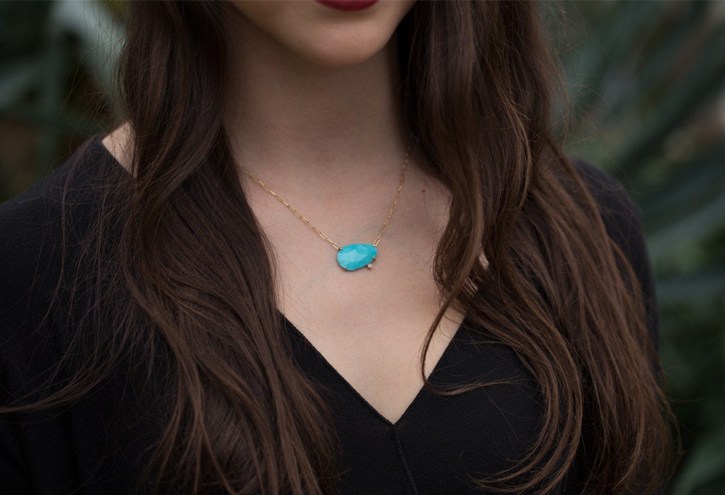 Rose Cut Turquoise Diamond Pendant Necklace - Etsy