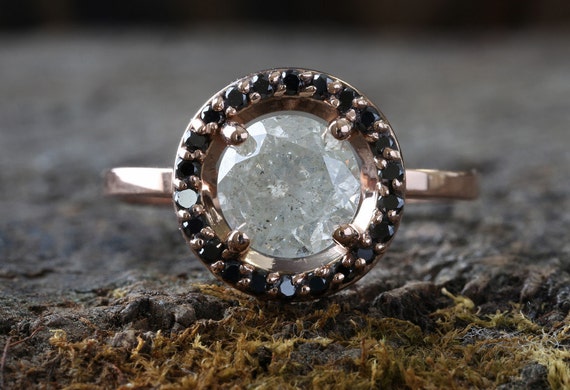 Items similar to Natural Ice Diamond Ring with Black Diamond Pave Halo ...