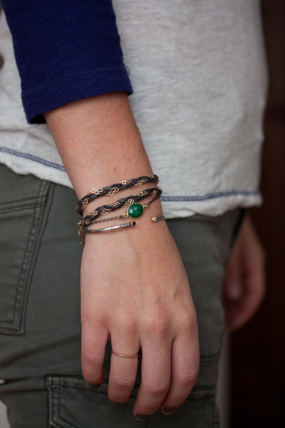 Simple Gemstone Bracelet Mixed Metal - Etsy