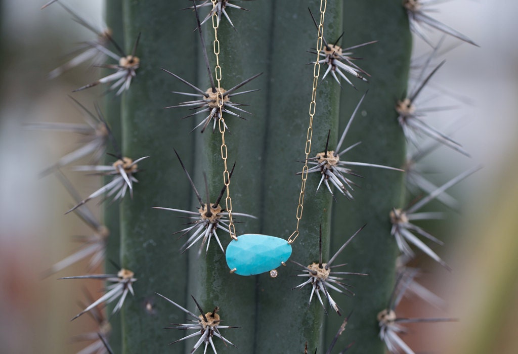 Rose Cut Turquoise Diamond Pendant Necklace - Etsy