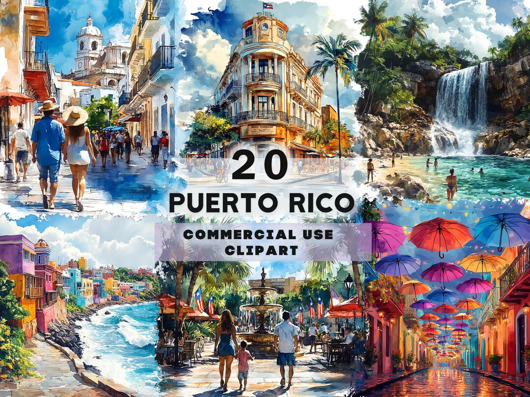 Watercolor Puerto Rico Clipart: San Juan Coastal City PNG Bundle (commercial Use - Etsy