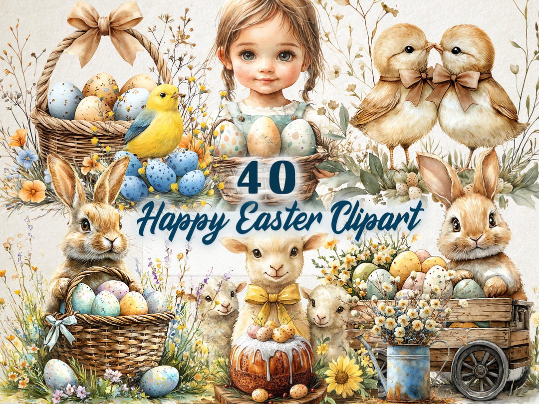 Easter Watercolor Clipart Bundle: Bunny, Eggs, Springtime (PNG ...