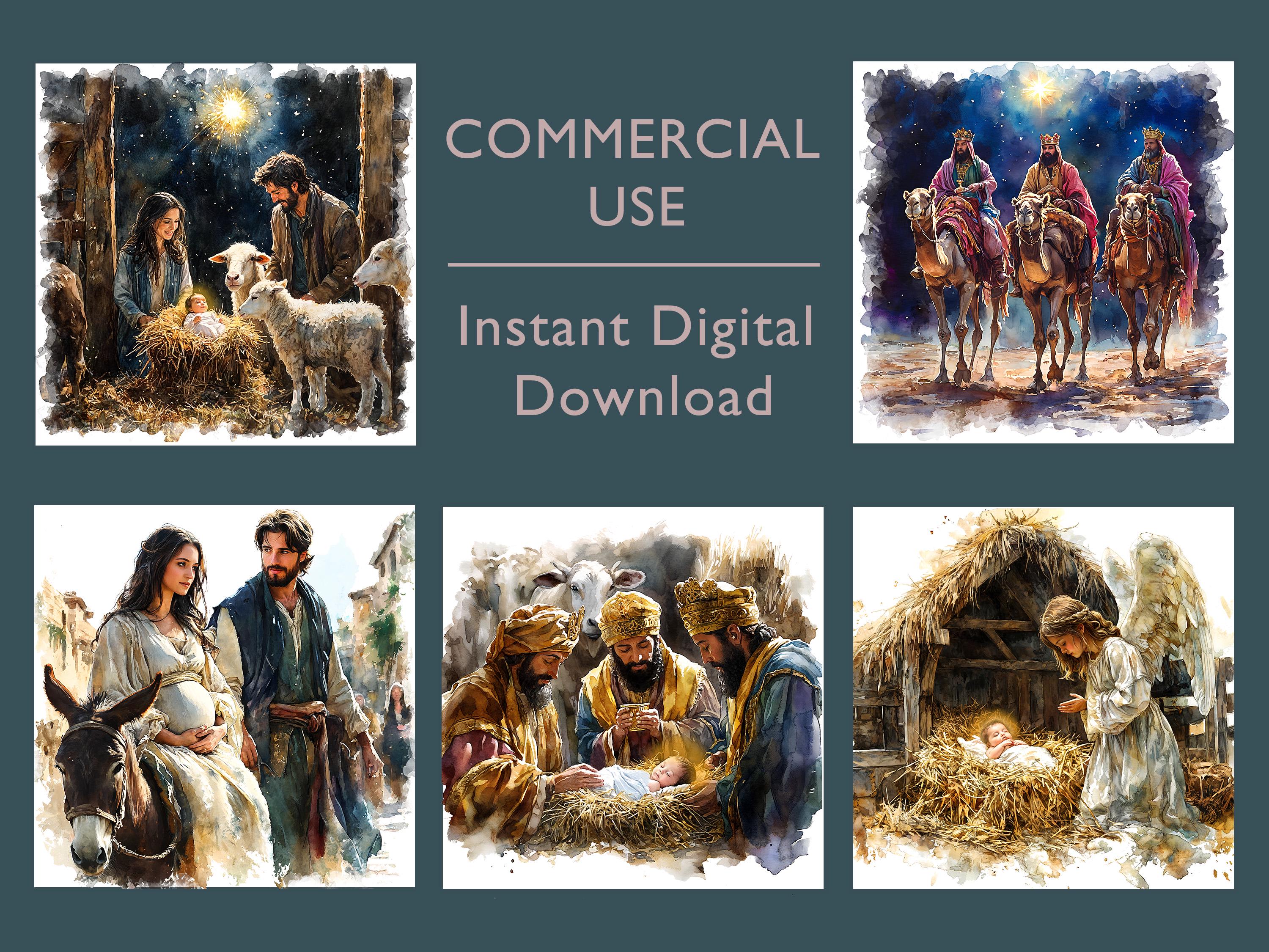 Watercolor Nativity Scene Clipart: 22 PNG Christmas Manger (commercial ...