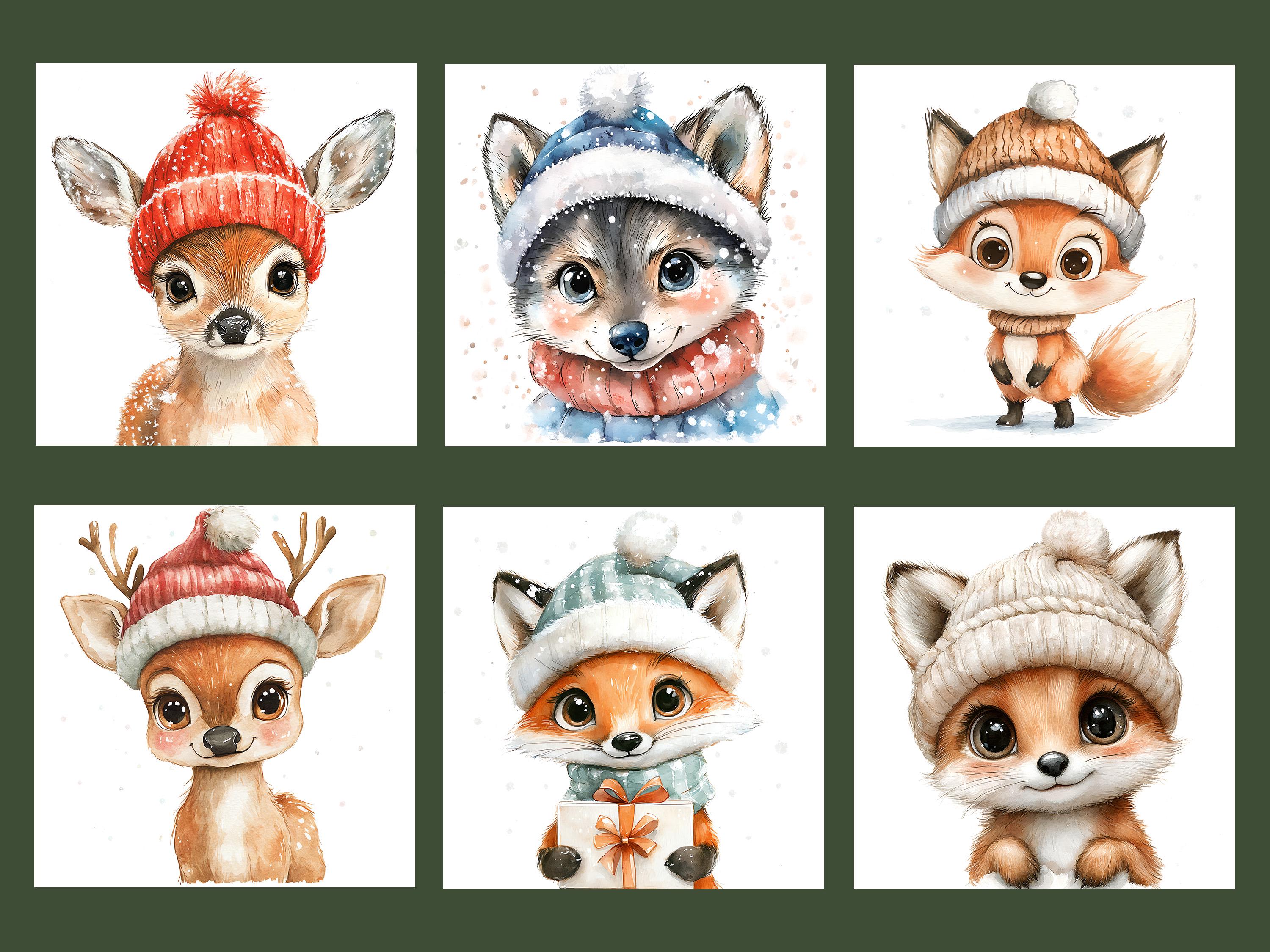 Christmas Woodland Animals Clipart: 40 Watercolor PNG Images (digital ...
