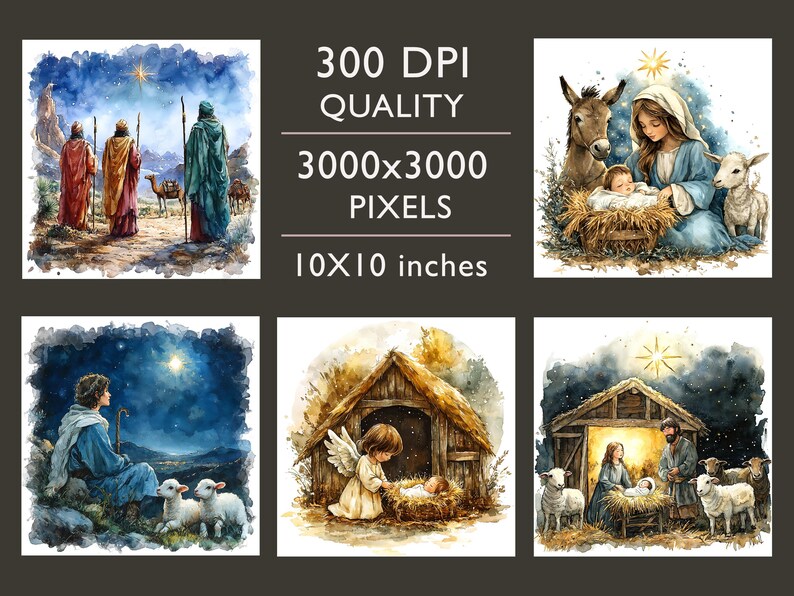 Watercolor Nativity Scene Clipart: Christmas PNG Bundle (commercial Use ...