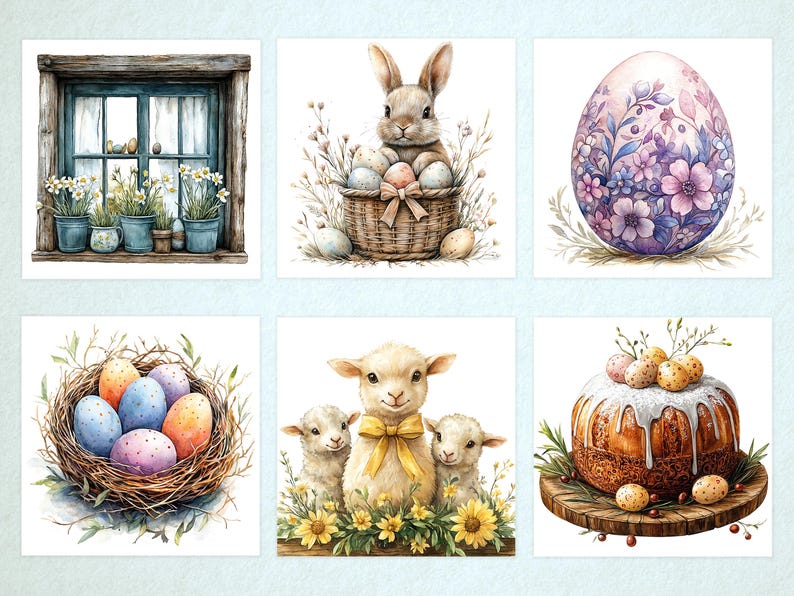 Easter Watercolor Clipart Bundle: Bunny, Eggs, Springtime (PNG ...