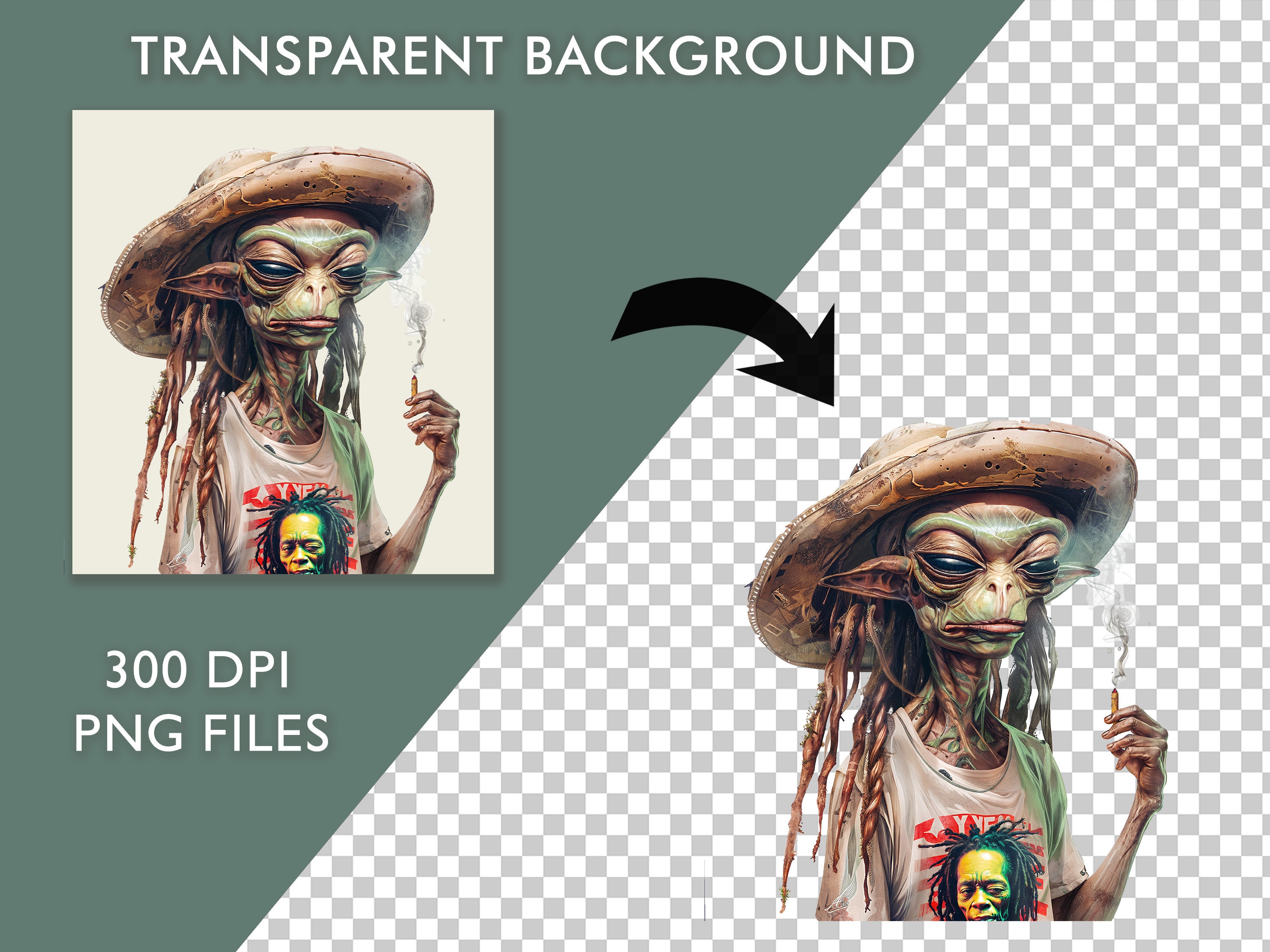 Alien Rasta Clipart, 14 PNG Rastaman Art Stickers,alien Reggae.png ...