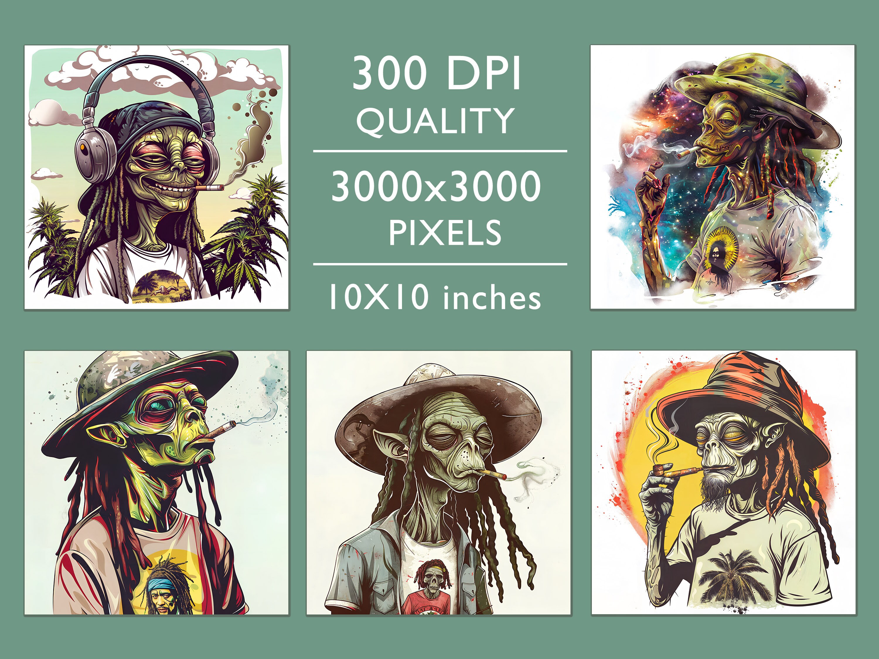 Alien Rasta Clipart, 14 PNG Rastaman Art Stickers,alien Reggae.png ...