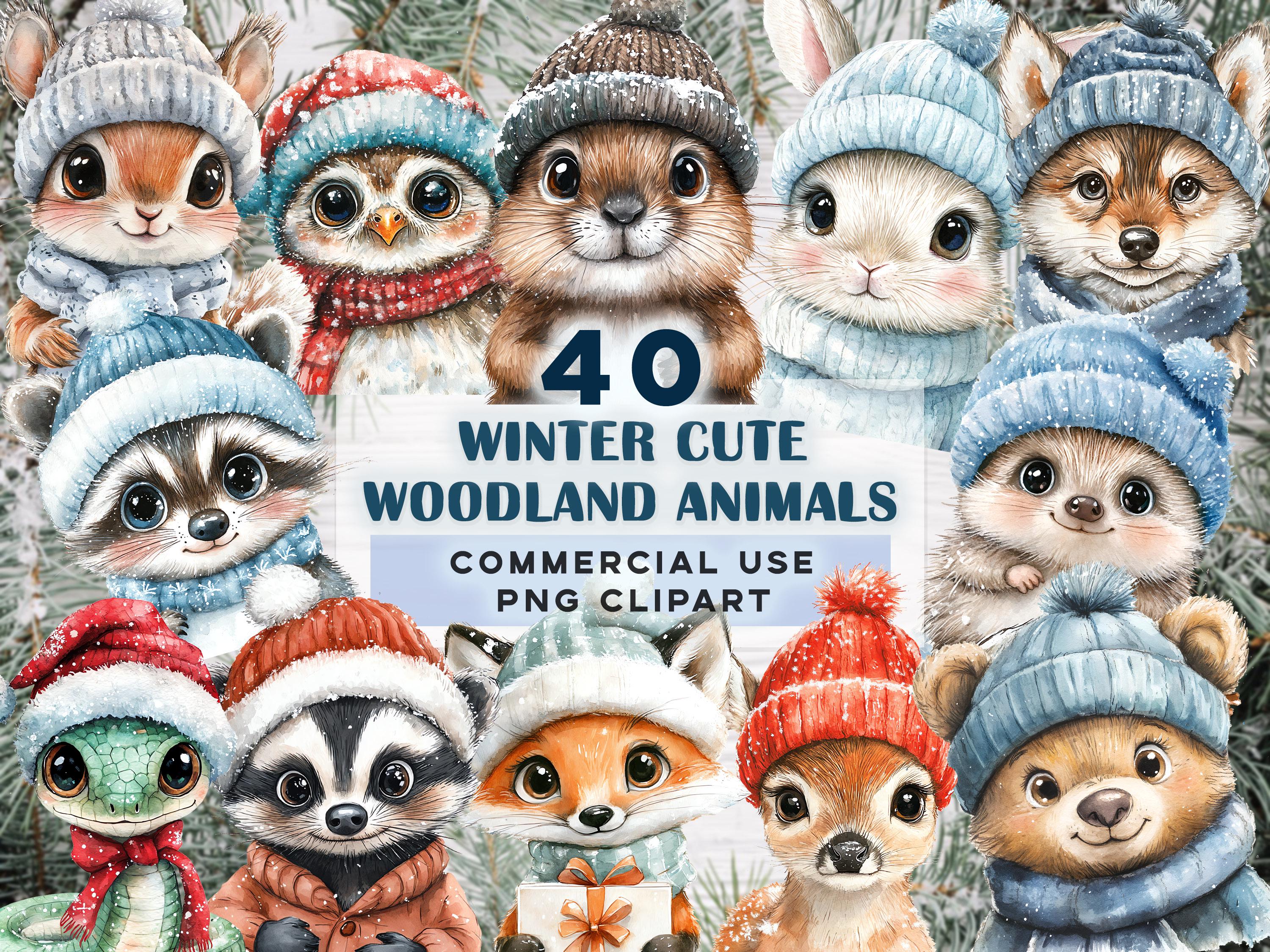 Christmas Woodland Animals Clipart: 40 Watercolor PNG Images (digital ...