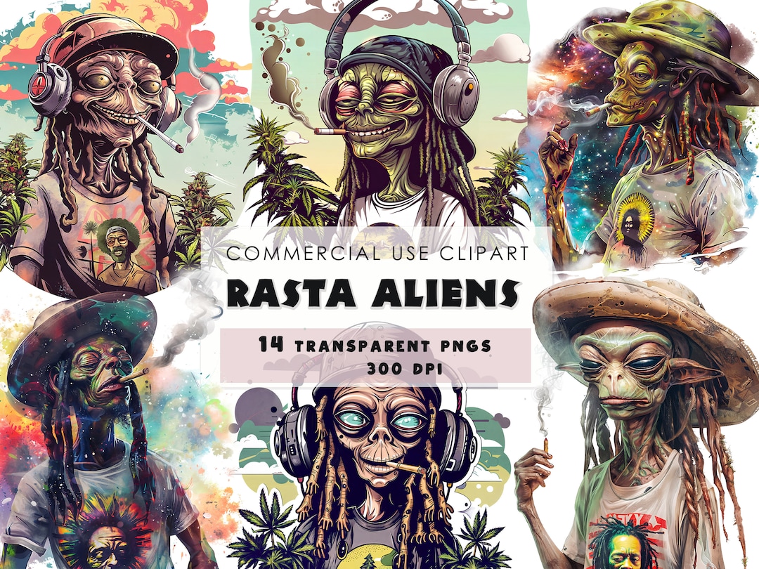 Alien Rasta Clipart, 14 PNG Rastaman Art Stickers,alien Reggae.png ...