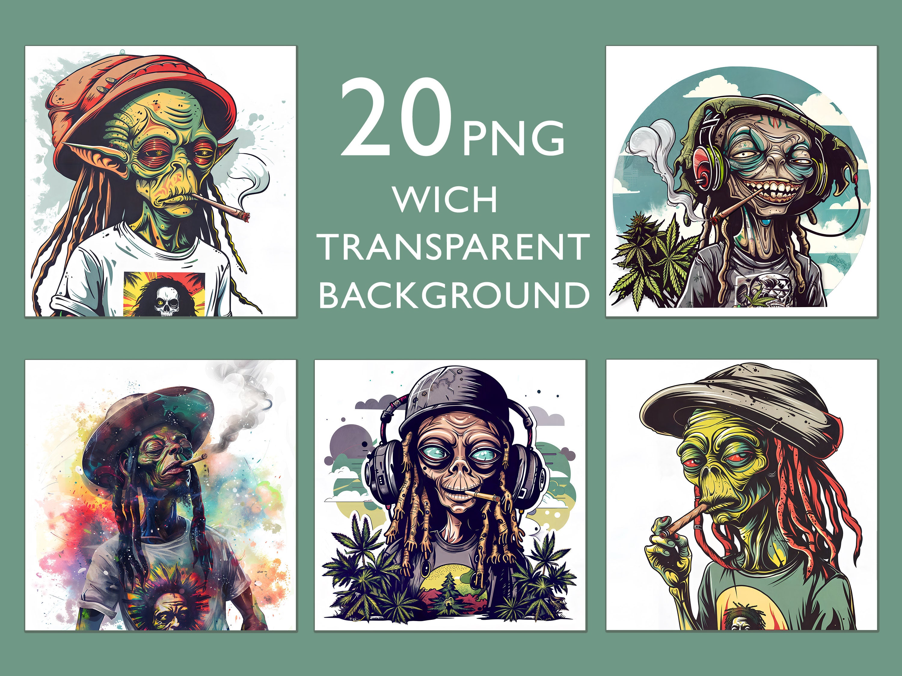 Alien Rasta Clipart, 14 PNG Rastaman Art Stickers,alien Reggae.png ...