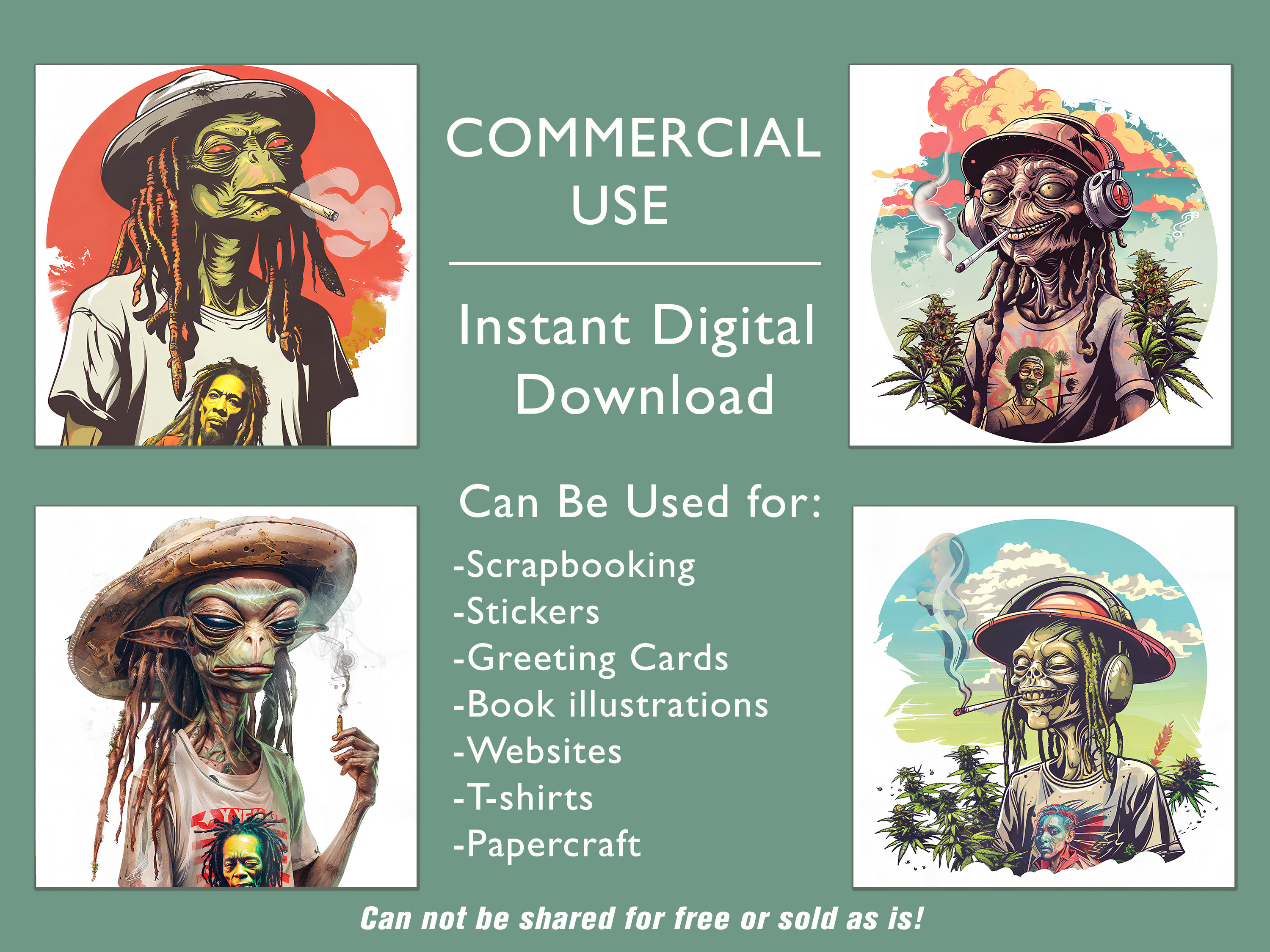 Alien Rasta Clipart, 14 PNG Rastaman Art Stickers,alien Reggae.png ...