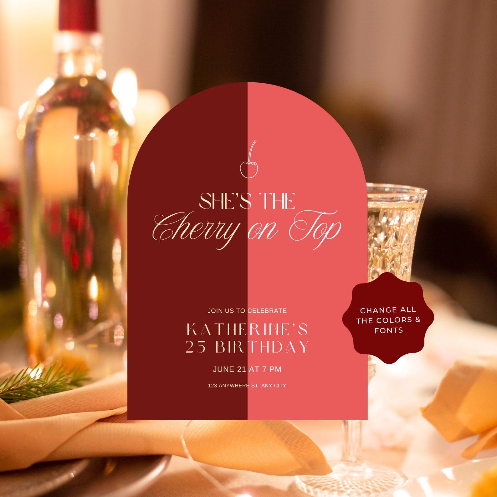 Cherry on Top Invite, Cherry on Top Party, Cherry Party, Birthday ...