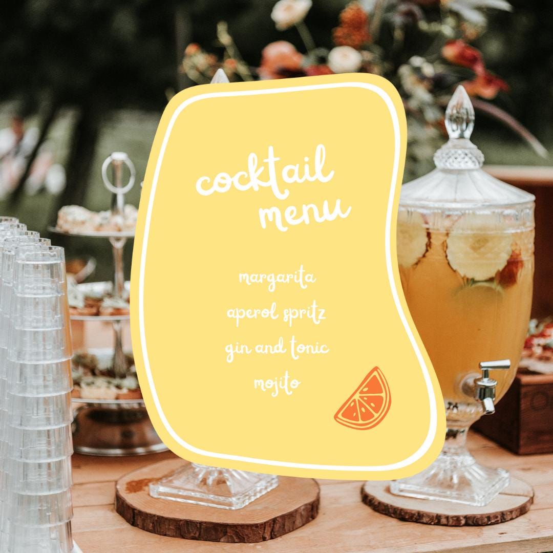 Signature Cocktail Sign, Bar Menu Sign, Cocktail Sign, Wedding Bar Menu ...